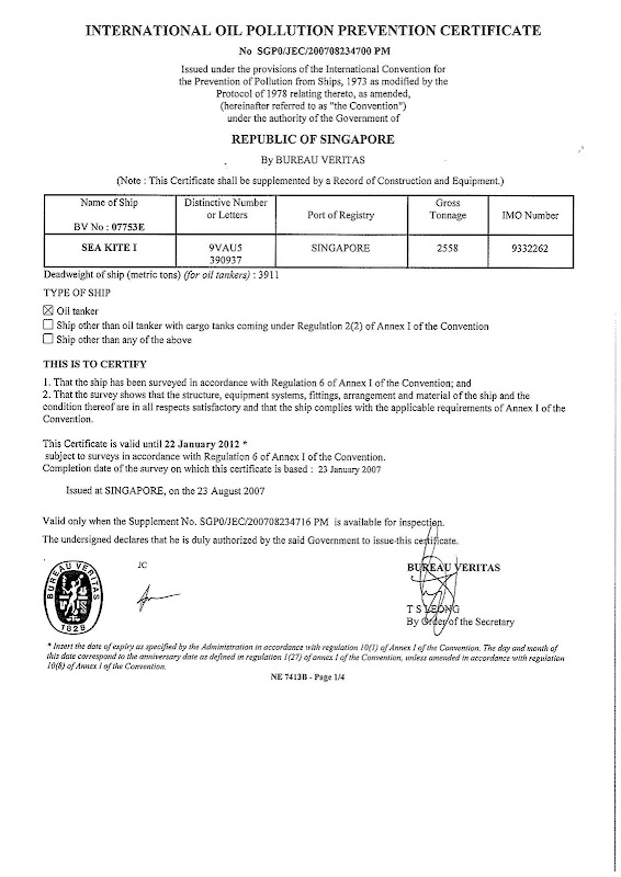 Sea Kite I Iopp Certificate